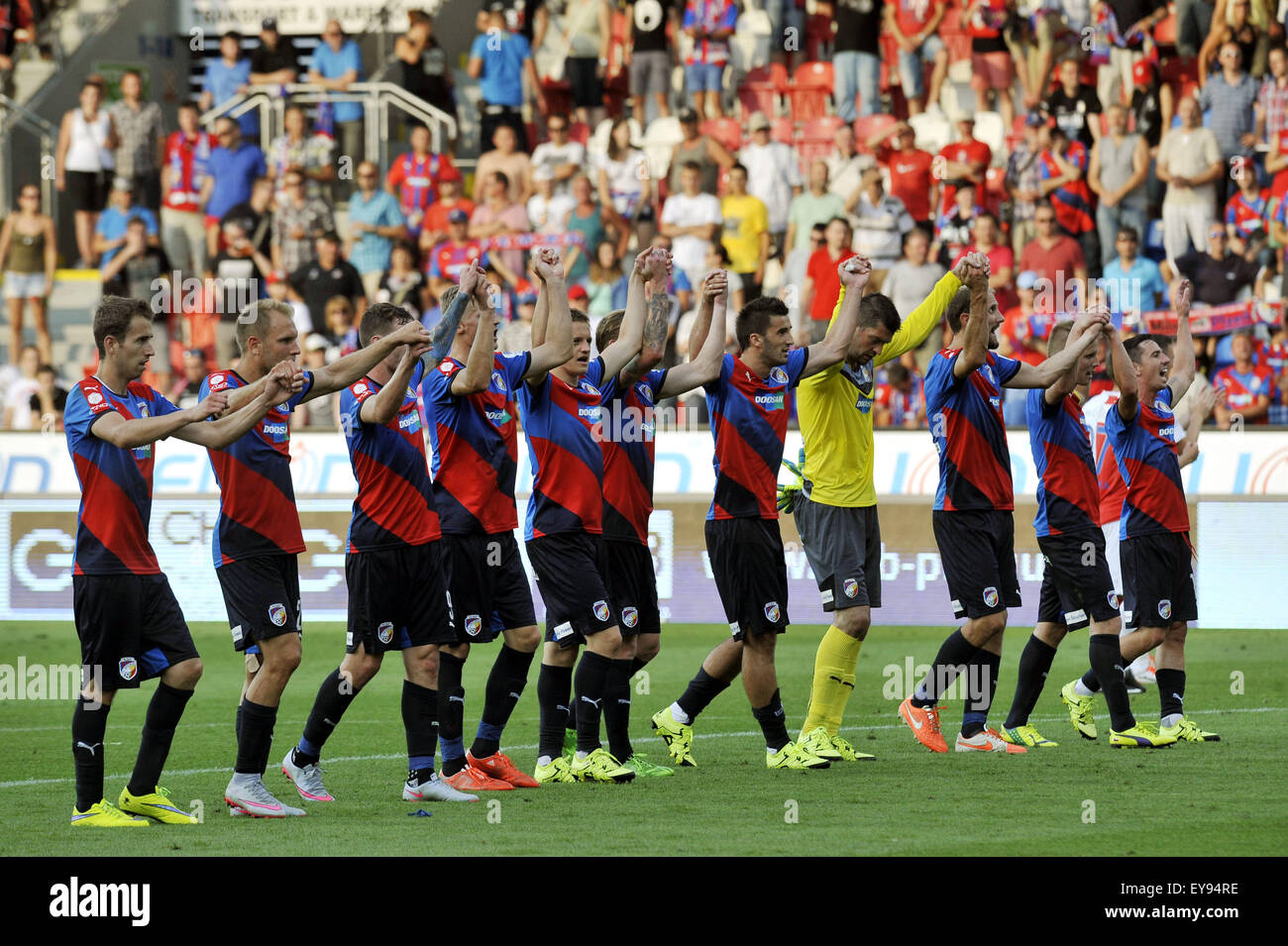 Players of Plzen team thank to fans after their victory of the 1st ...