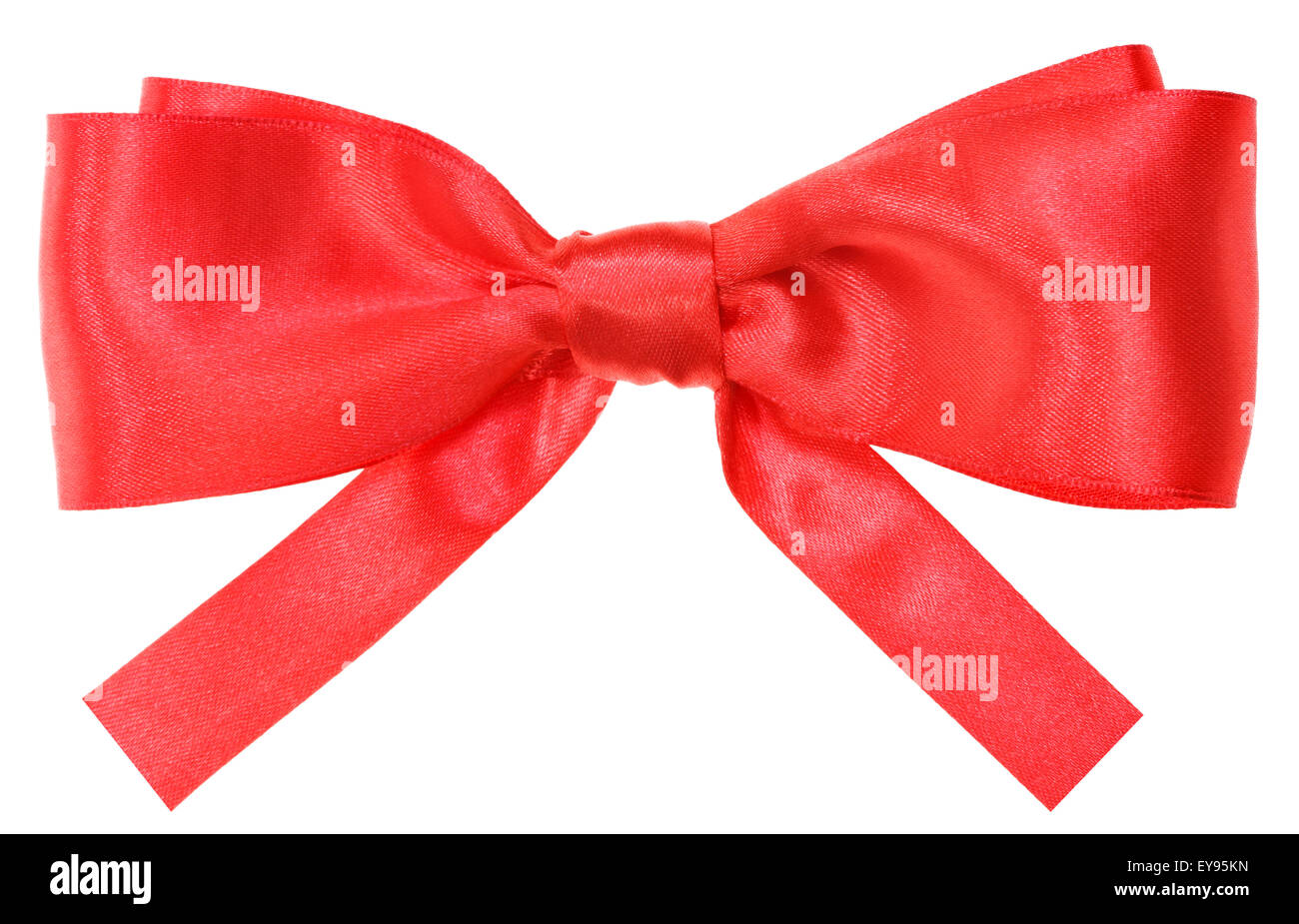 real red silk ribbon bow with square cut ends isolated on white ...