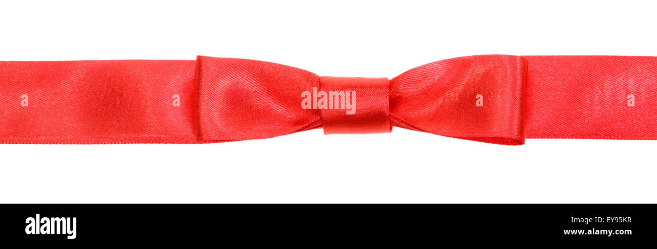 real red bow knot on wide silk ribbon isolated on white background ...