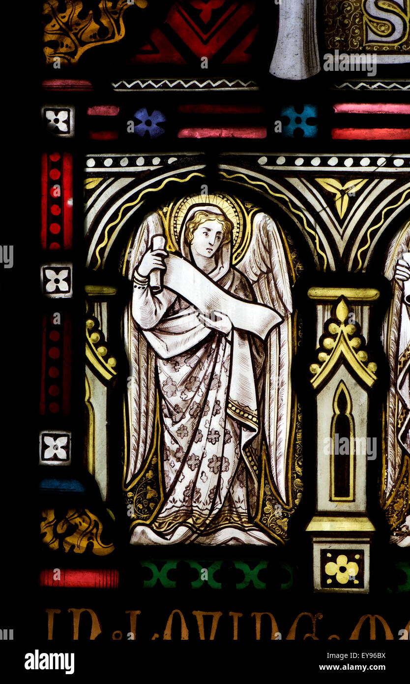 Angel with scroll stained glass, Holy Trinity Church, Shenington ...
