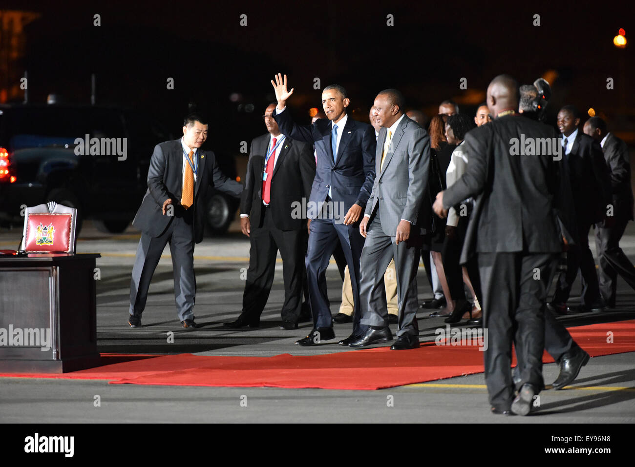 Nairobi, Kenya. 25th July, 2015. U.S. President Barack Obama (L front ...
