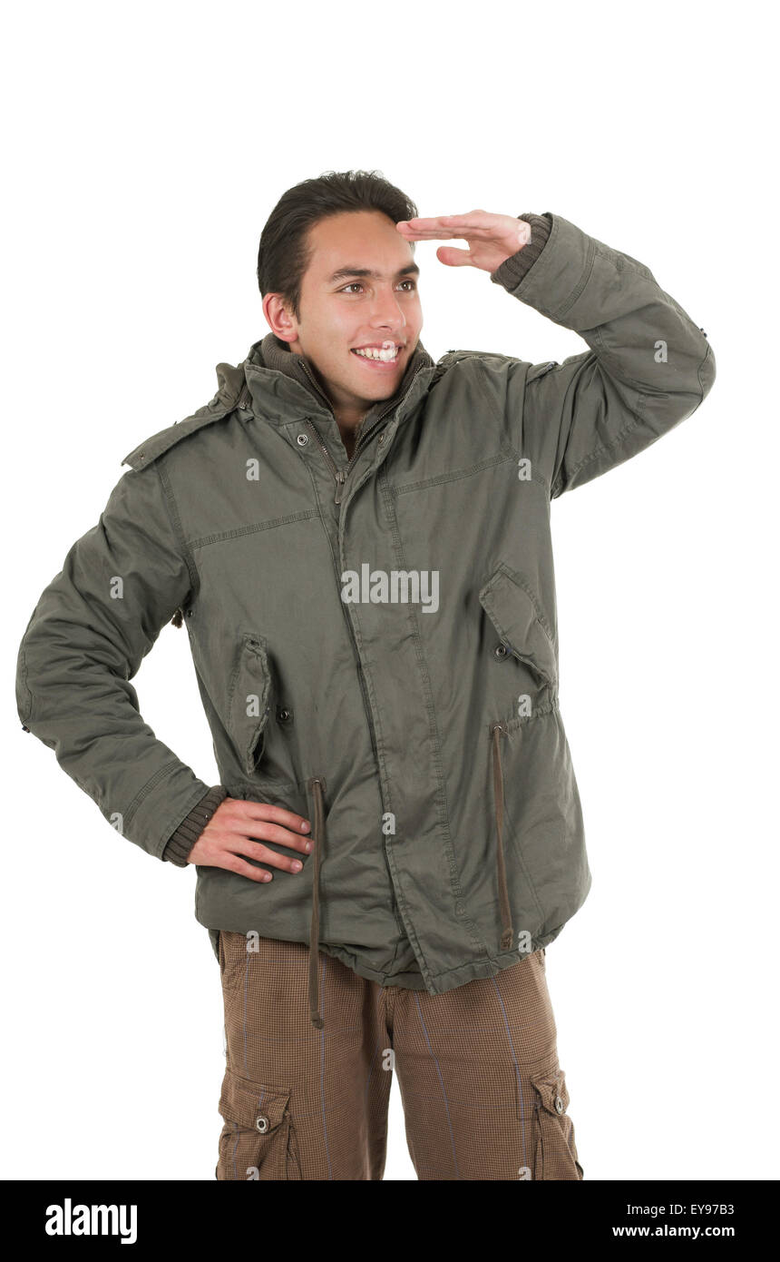 young man wearing green jacket posing Stock Photo - Alamy