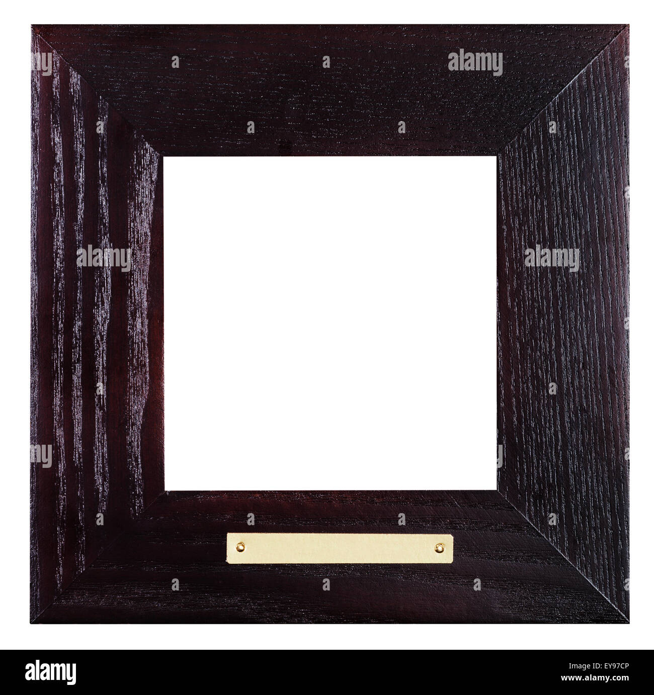 square flat black wooden picture frame with brass plate with cut out ...
