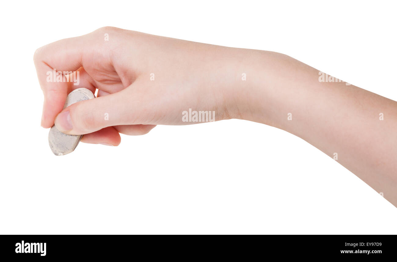 hand with white rubber eraser isolated on white background Stock Photo ...