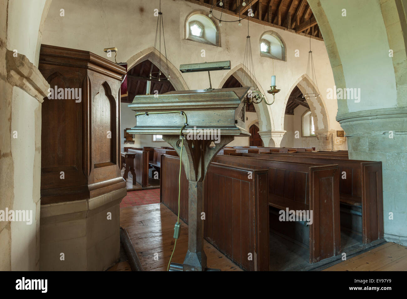 Interior of st Andrew's church in Beddingham, East Sussex, England ...