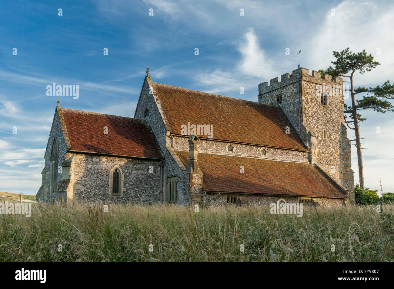 St Andrew's church in Beddingham, East Sussex, England. South Downs ...