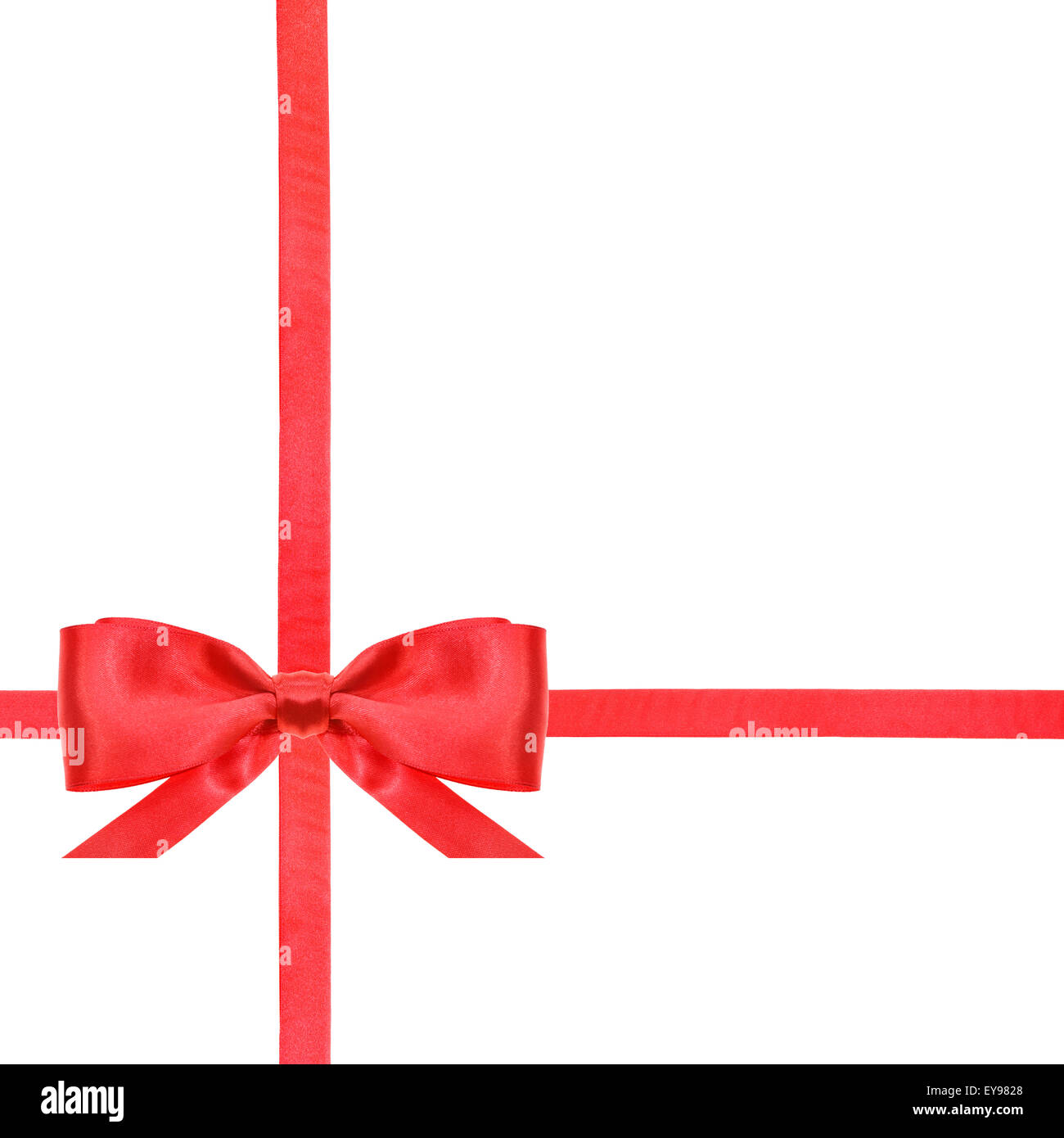 one red satin bow in lower left corner and two intersecting ribbons ...