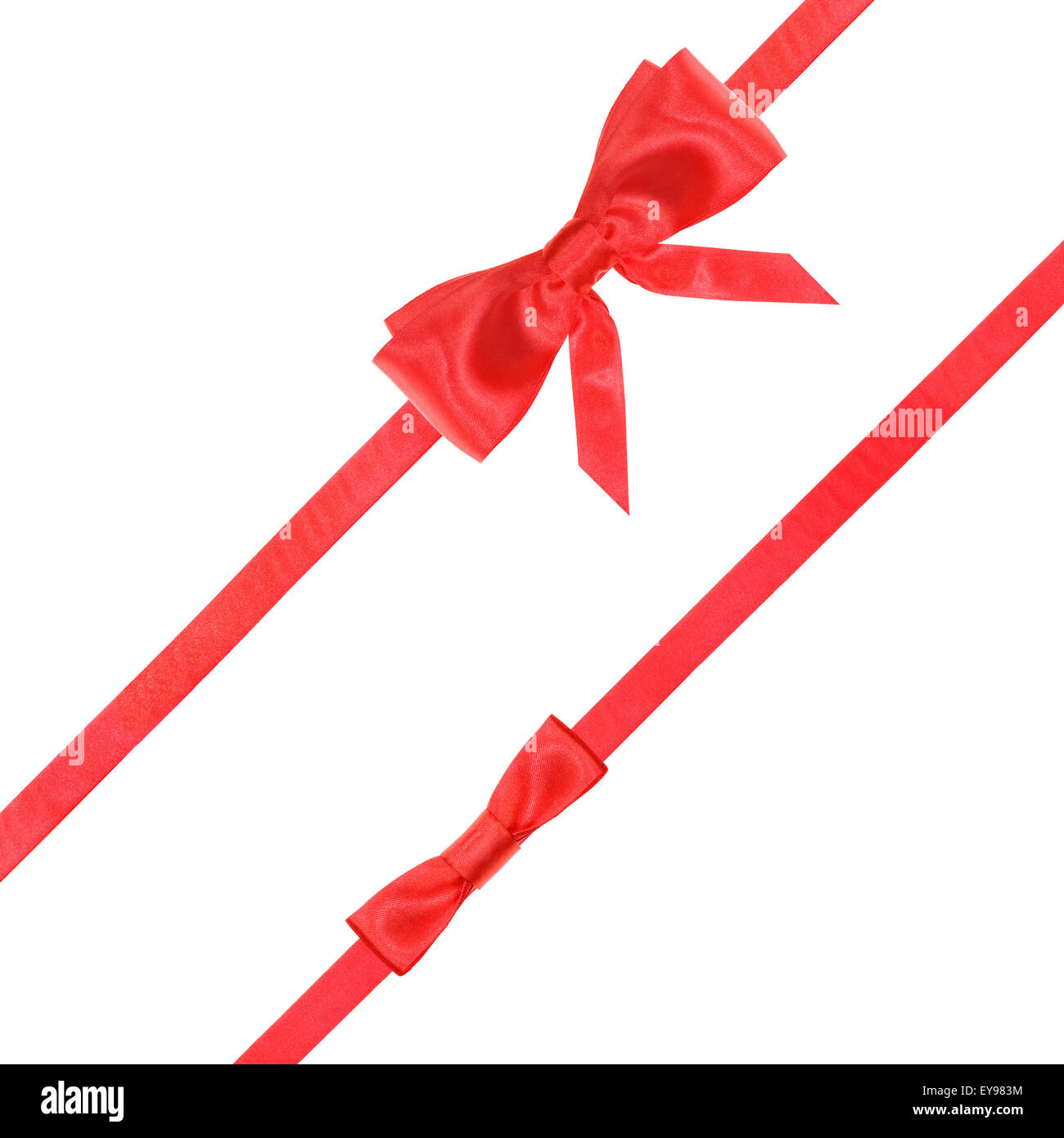 red satin bow and knot and two diagonal ribbons isolated on square ...