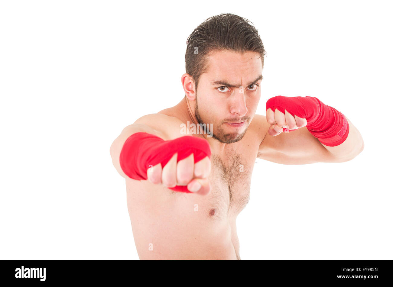 martial arts fighter wearing red shorts and wristband Stock Photo - Alamy