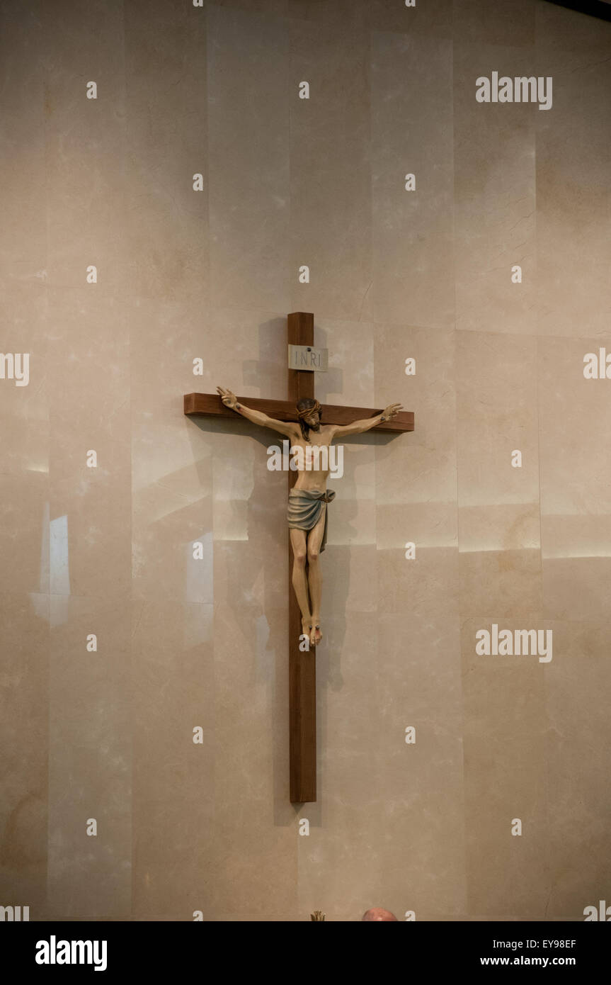 Crucifix on the wall of a Catholic church, depicting Jesus Christ ...