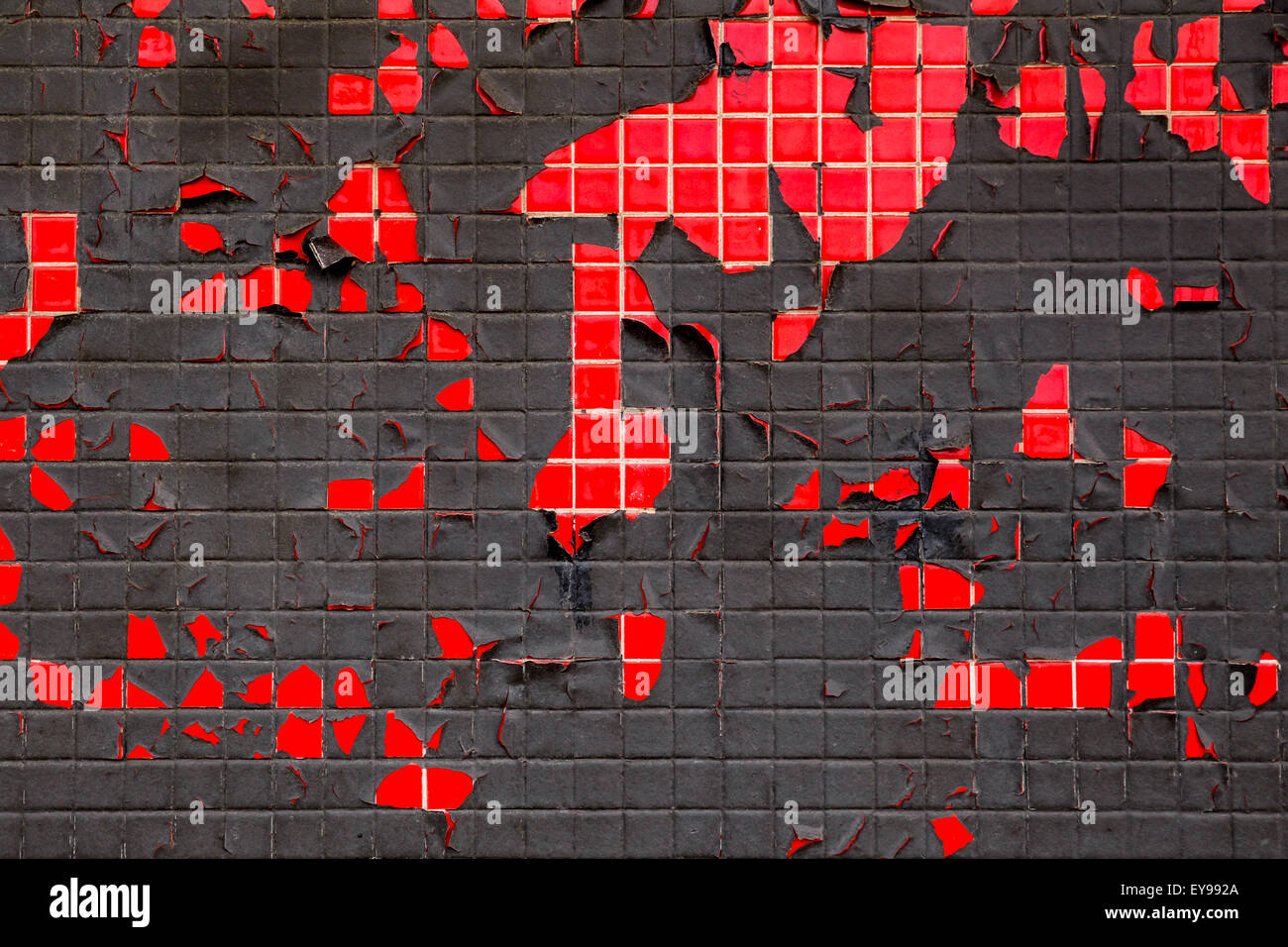 Grungy red and black tile and peeling paint wall Stock Photo - Alamy