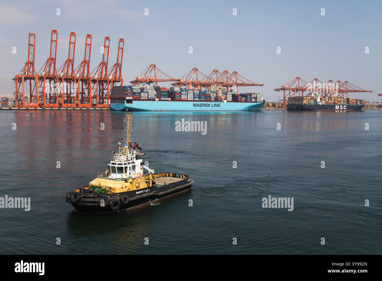 Container ships and tug, Salalah Port; Salalah, Dhofar, Oman Stock ...