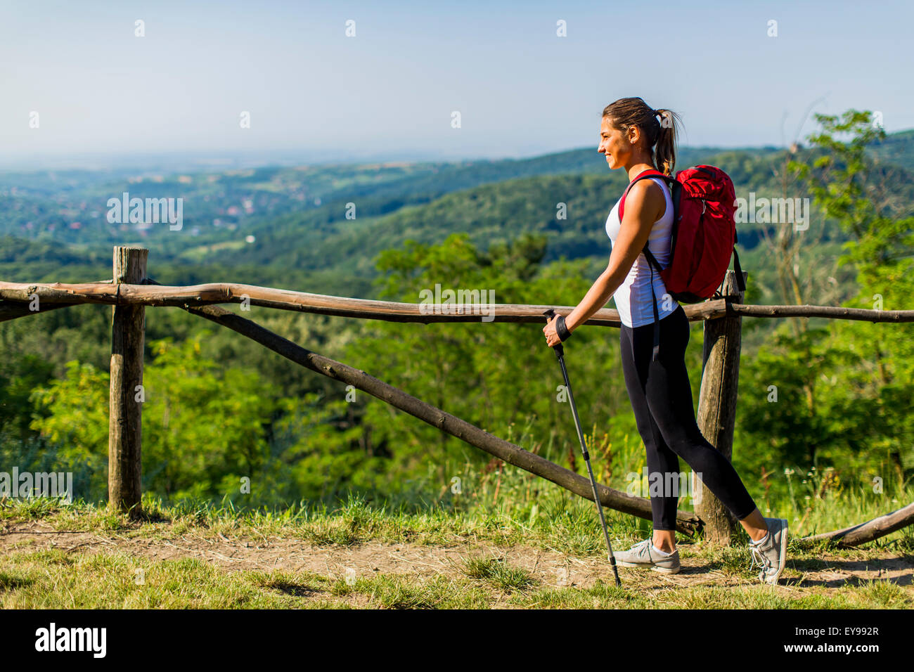 Hiking woman looking mountain hi-res stock photography and images - Alamy