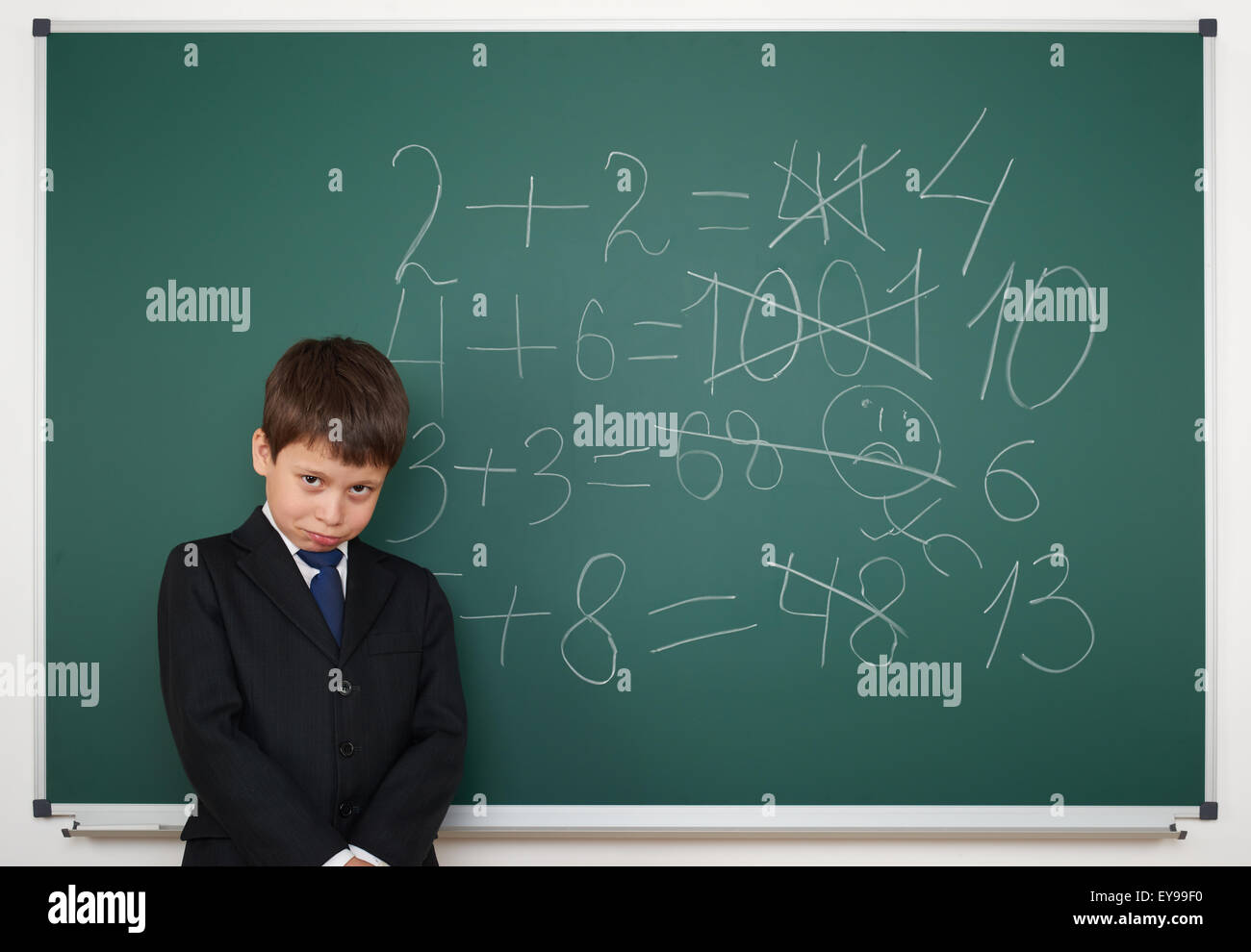 Schoolboy near the school board solve math Stock Photo - Alamy