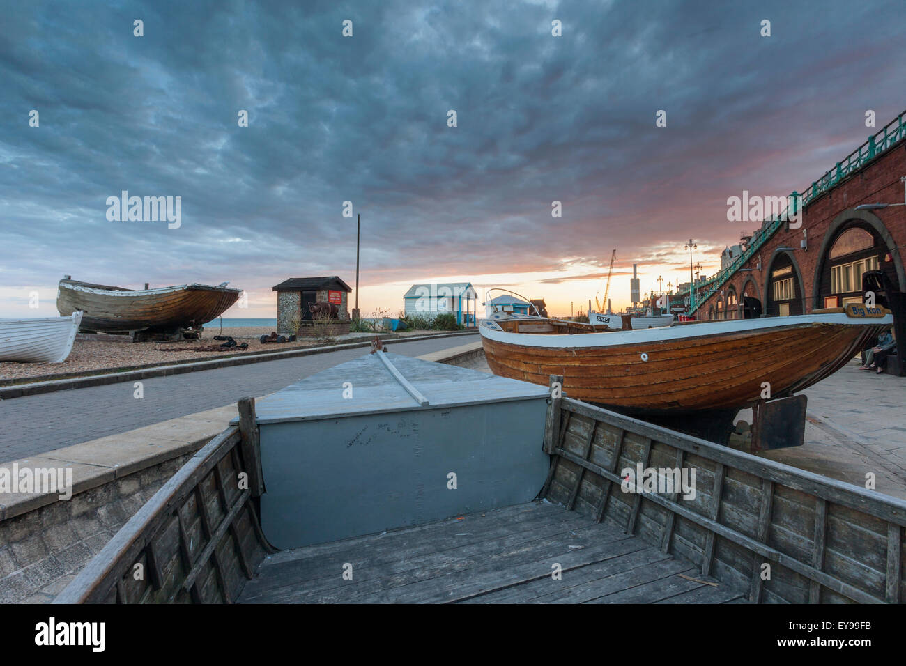 Summer sunset at the Fishing Museum on Brighton seafront, East Sussex ...