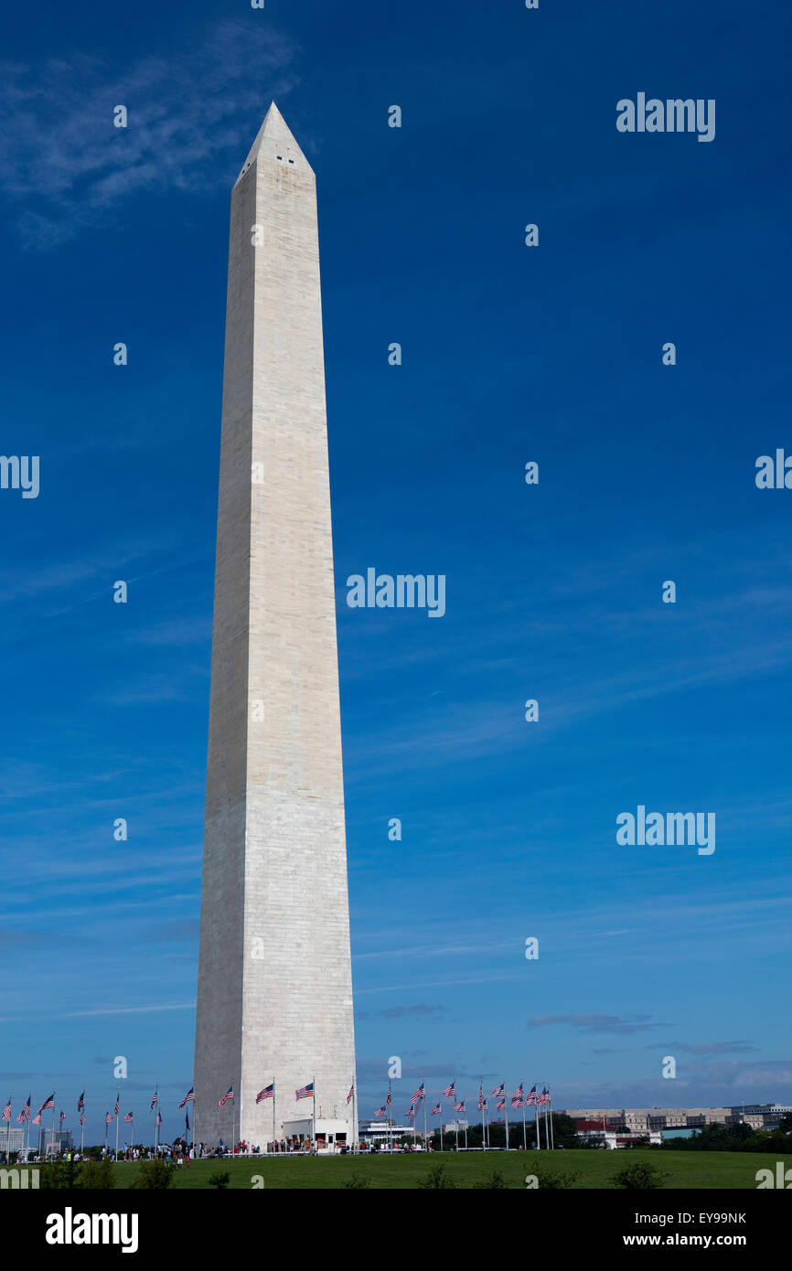 Tourists line up to visit the Washington Monument in Washington, D.C ...