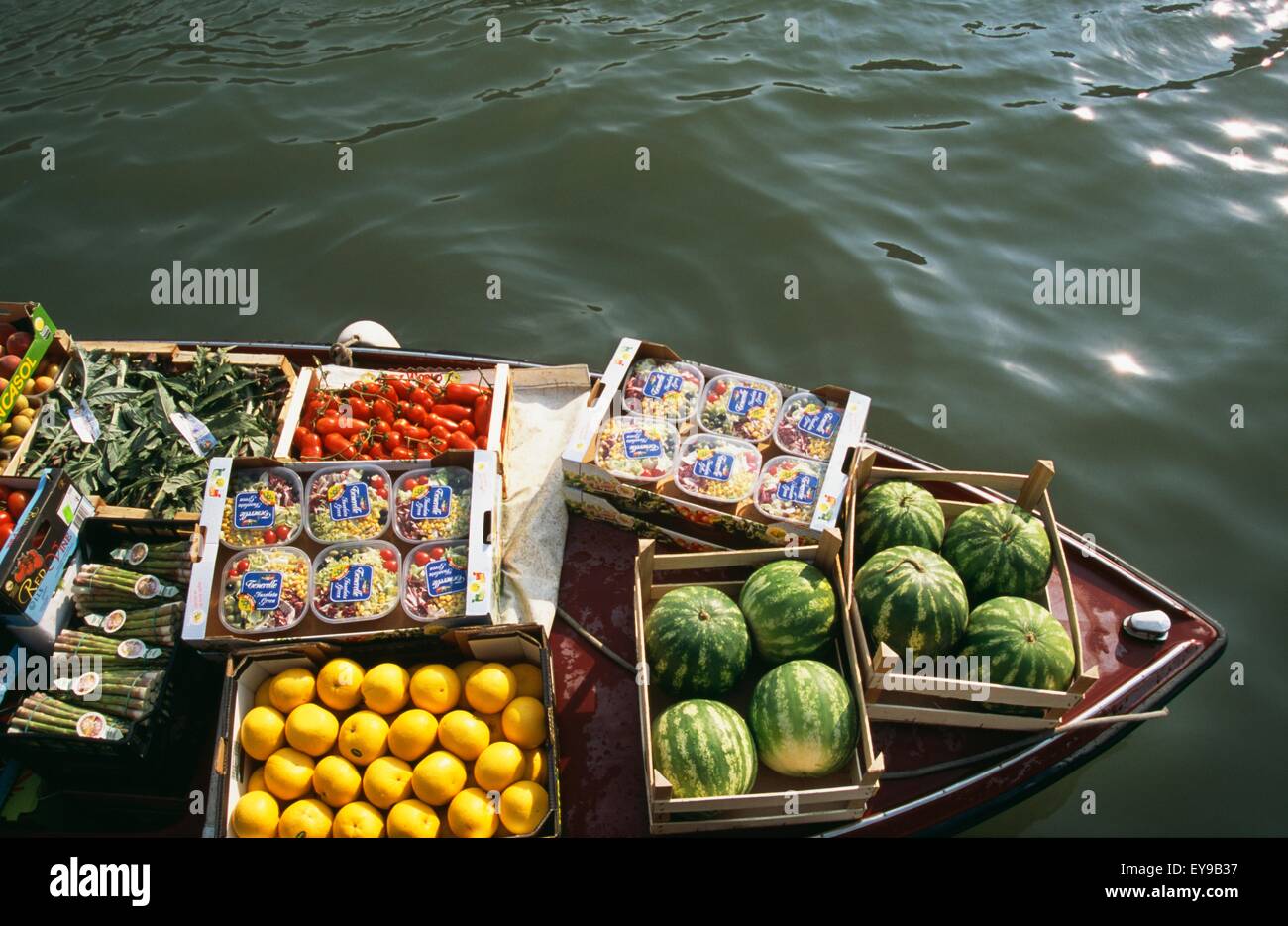 Fruit And Vegetables On Barge By Rialto Food Market On Grand Canal ...