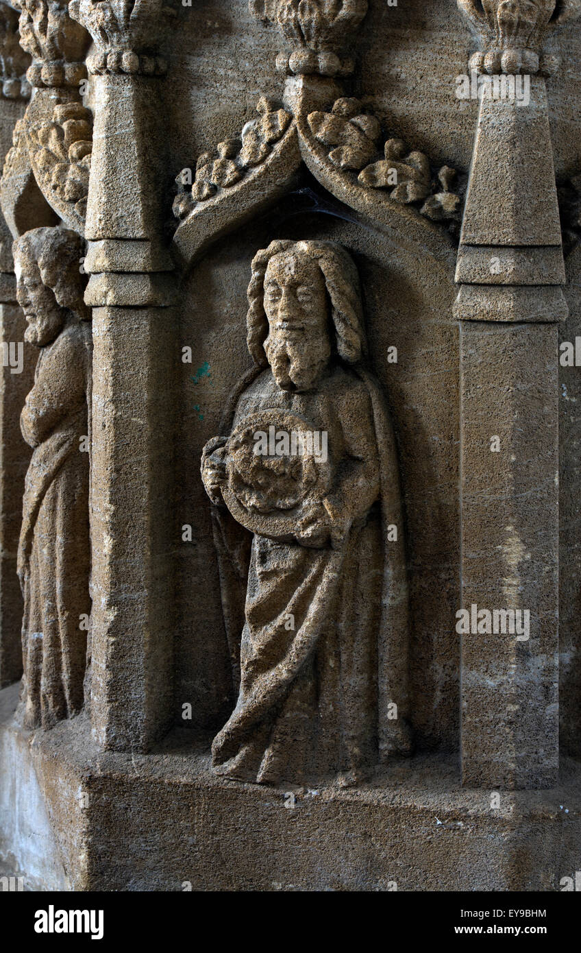 Font detail, All Saints Church, Wroxton, Oxfordshire, England, UK Stock ...
