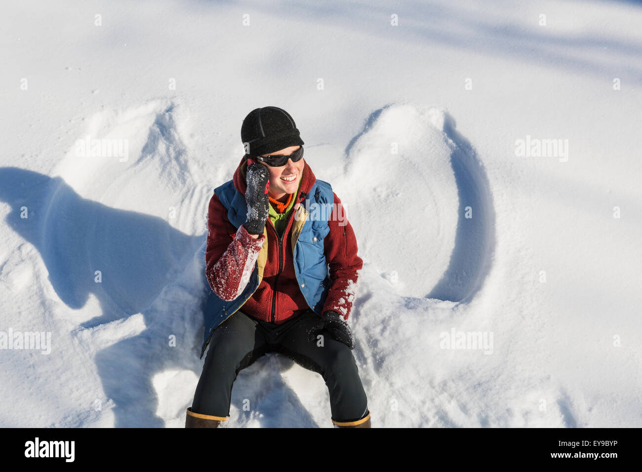 Snow,Woman,Snow Angel,Cell Phone,Calling Stock Photo - Alamy