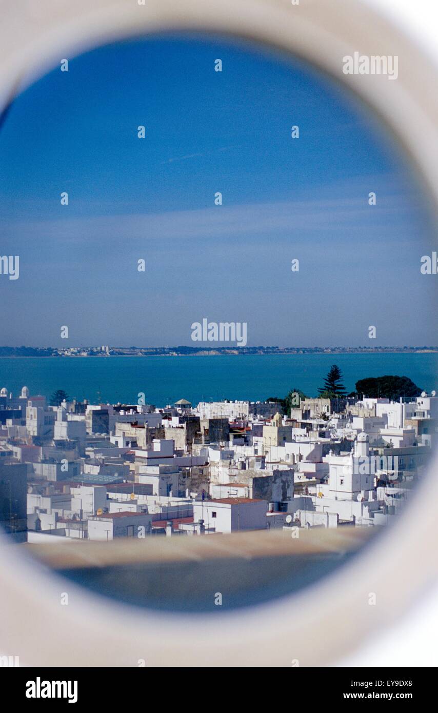 View Of Townscape Through Circular Window Stock Photo - Alamy
