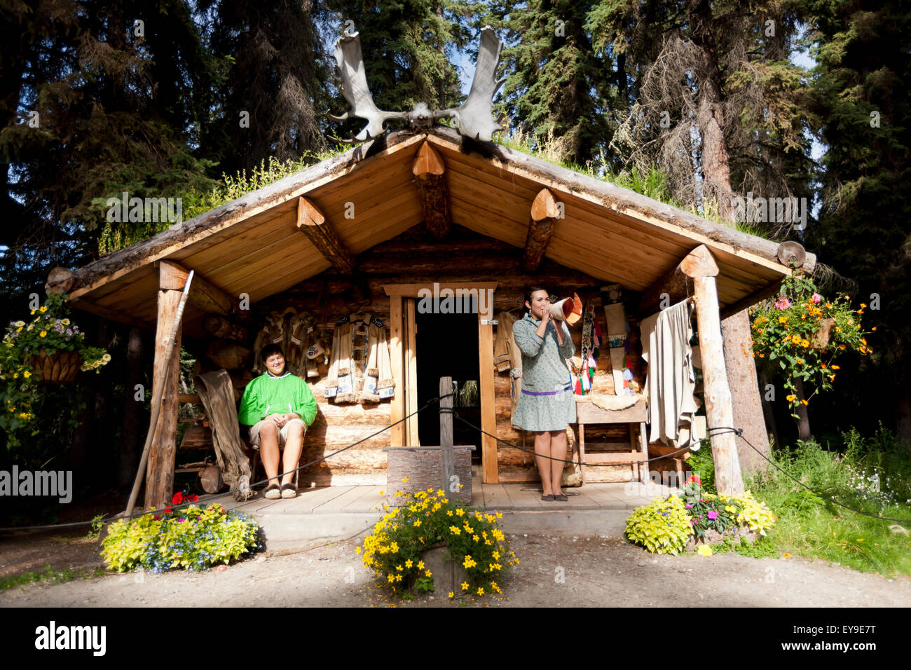 Log Cabin,Woman,Tour Guide,Alaskan Native Stock Photo - Alamy