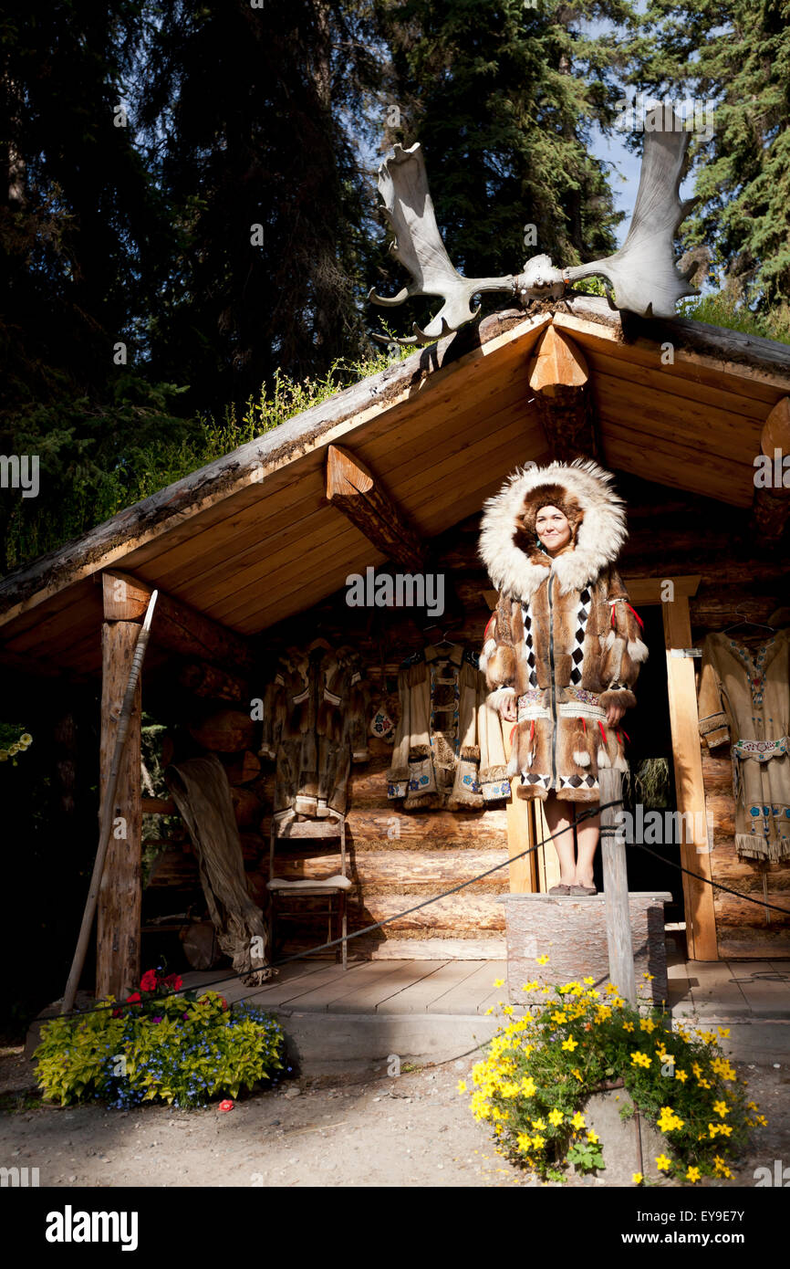 Log Cabin,Woman,Tour Guide,Alaskan Native Stock Photo - Alamy