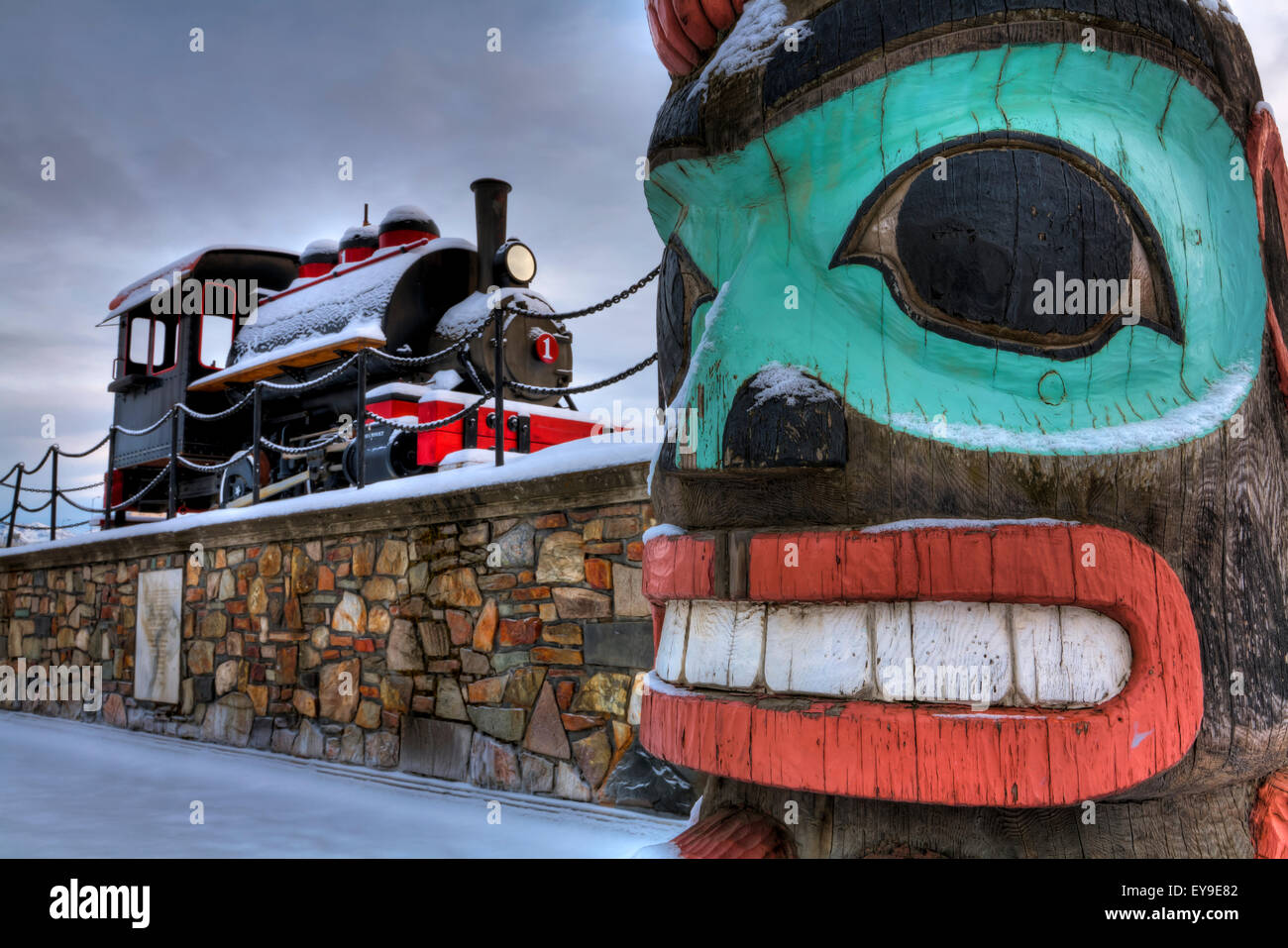 Totem Pole and Train at the Alaska Railroad Depot in Anchorage ...