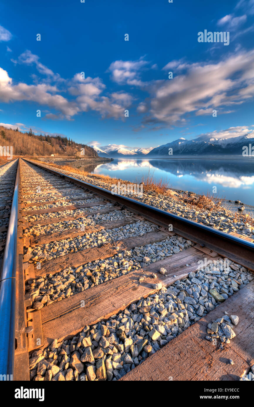 Railroad tracks along Turnagain Arm and the Seward Highway near ...
