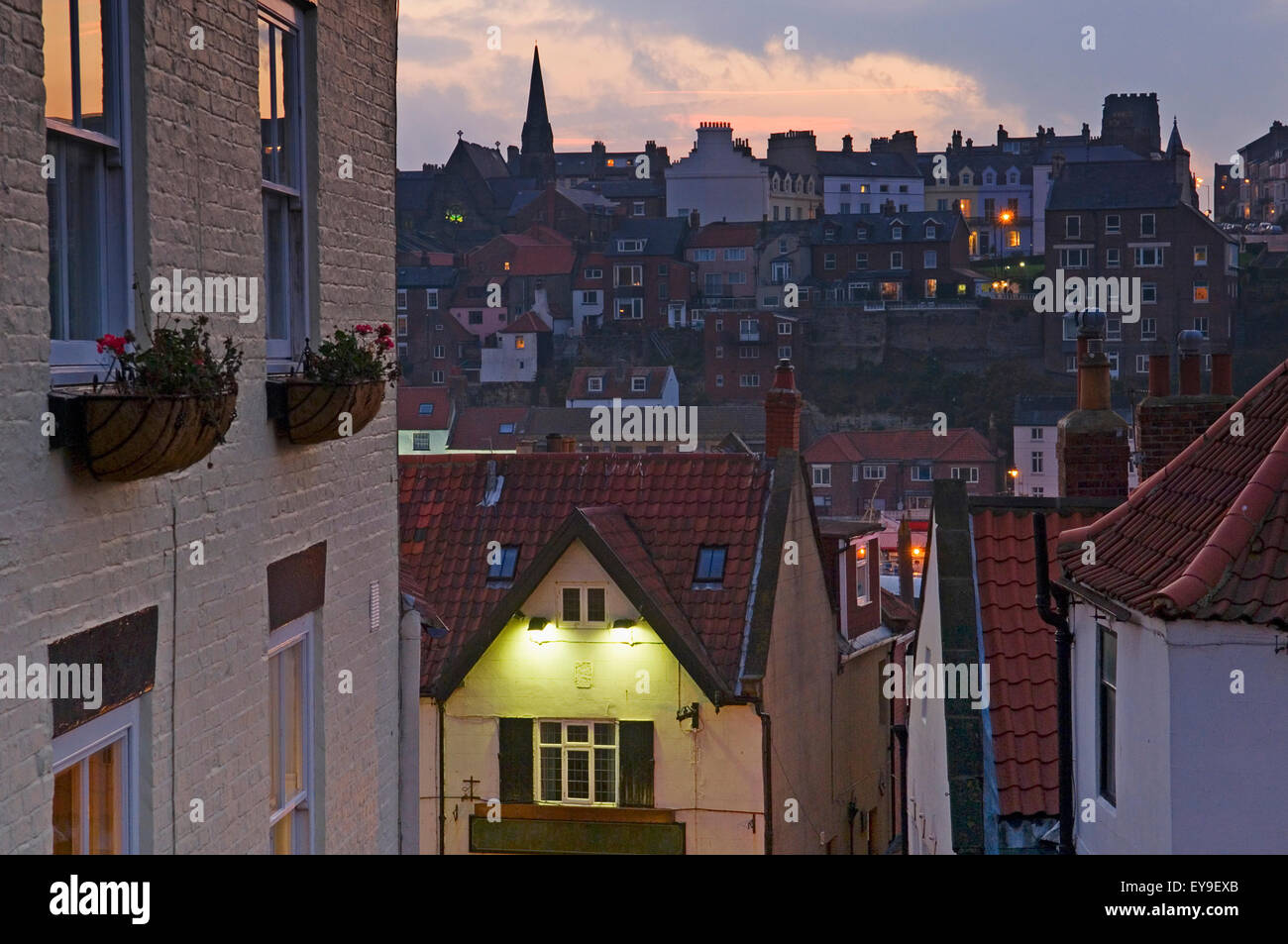 Sunset View Of Rooftops In The Historic Town Of Whitby Stock Photo - Alamy