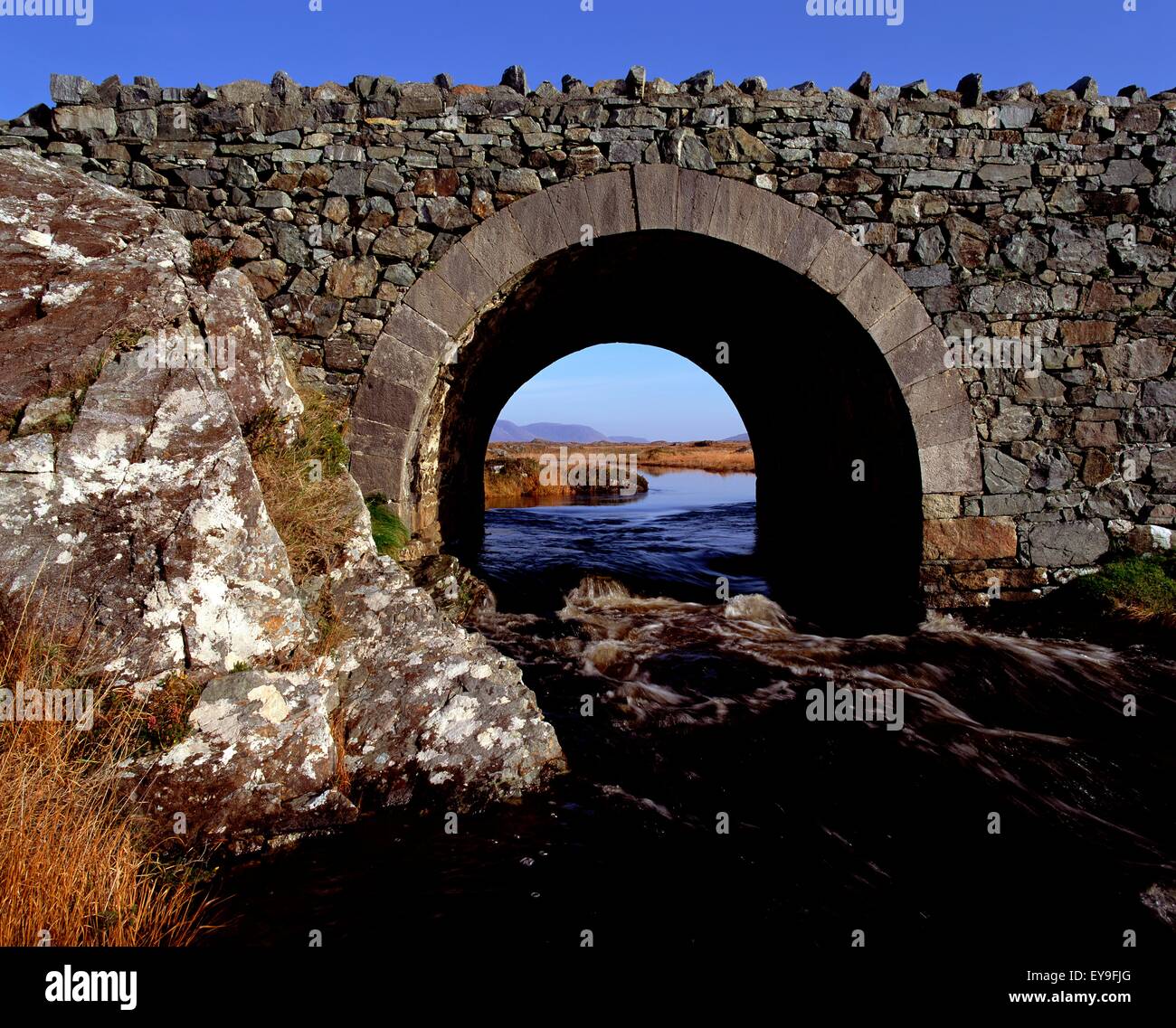 Arch Bridge Across A River, Roundstone Bog, Connemara, County Galway ...