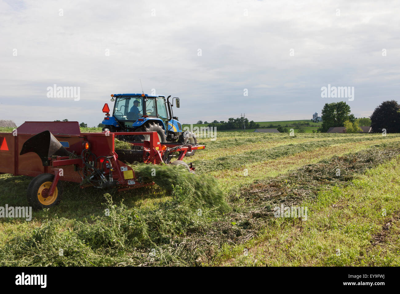 New Holland t5040 with H5430 windrow merger; New Holland, Pennsylvania ...