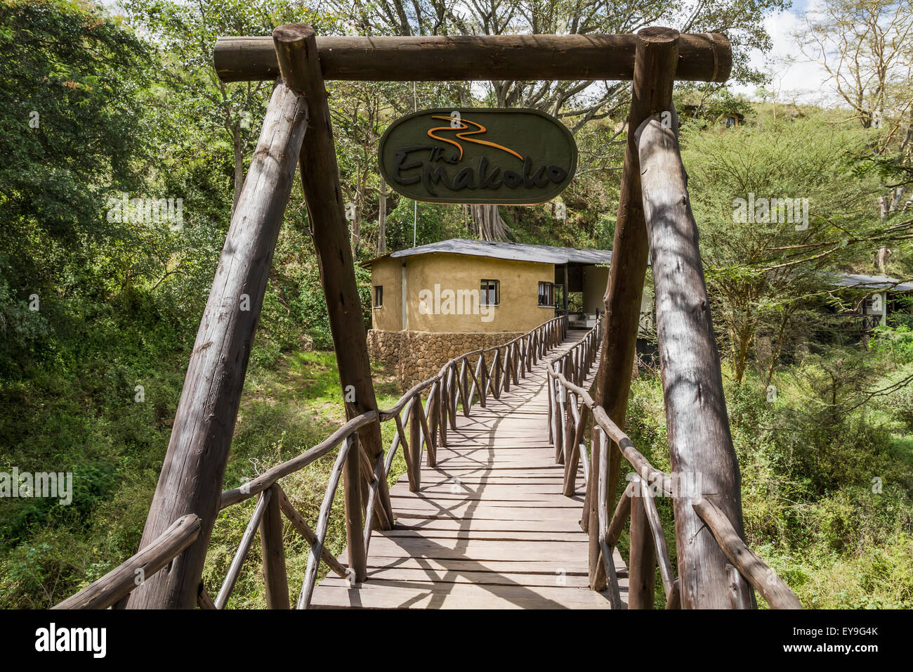 Footbridge to the Emakoko lodge, Uhuru Gardens; Nairobi, Kenya Stock ...