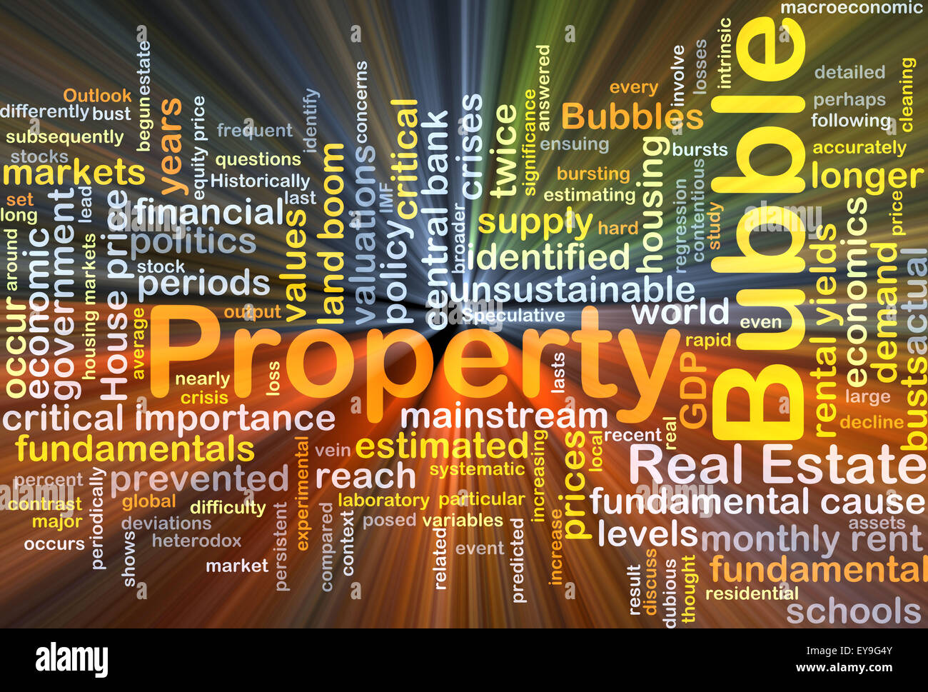 Background concept wordcloud illustration of property bubble glowing ...