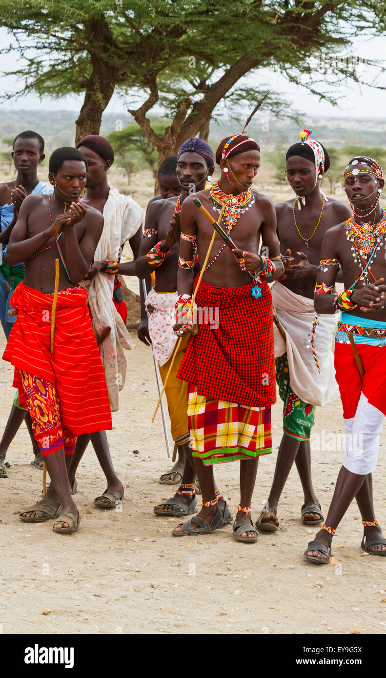Samburu men singing and dancing, Samburu County; Kenya Stock Photo - Alamy
