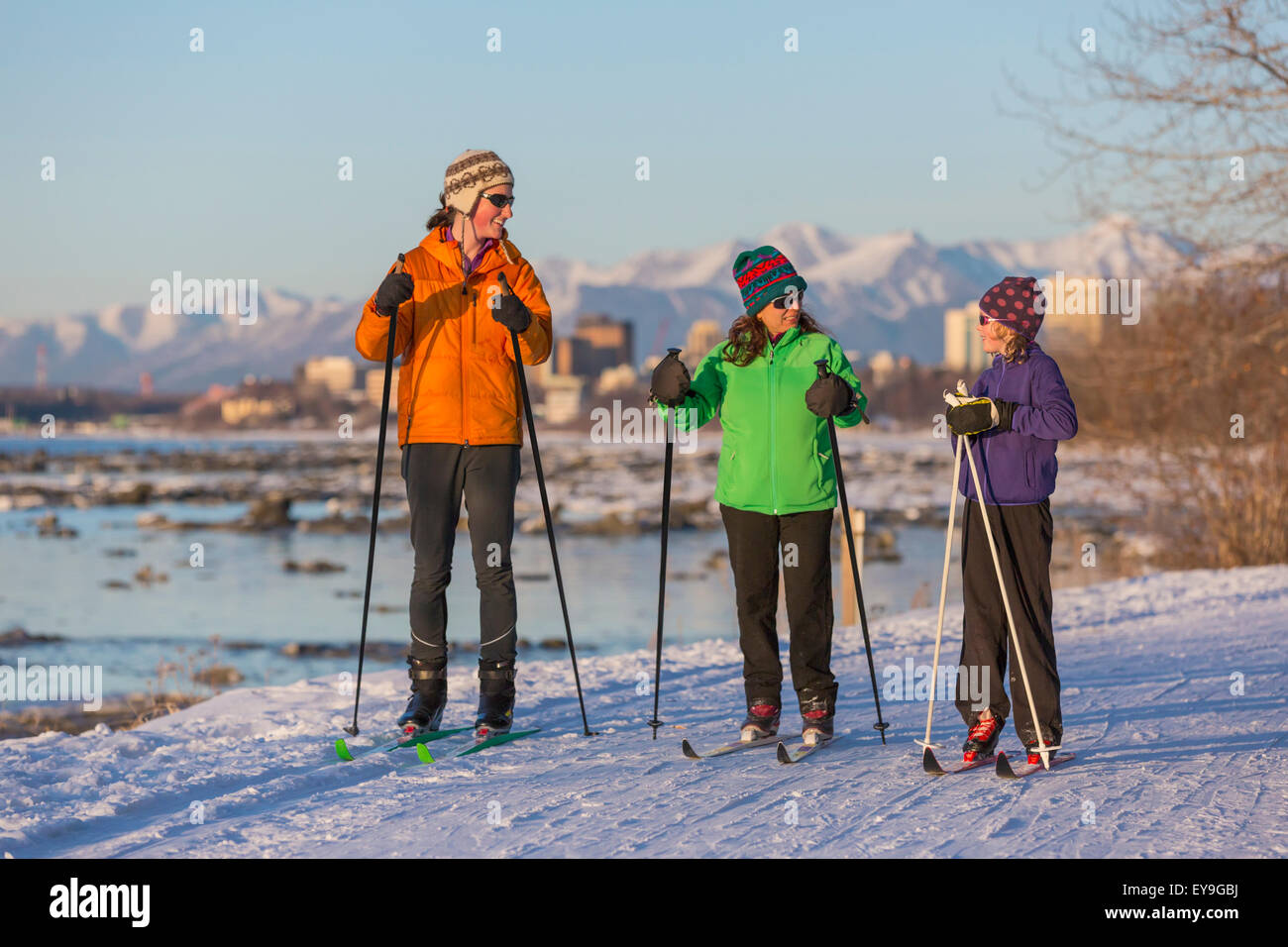 Alaska,Anchorage,Family,Cross Country Skiing Stock Photo - Alamy