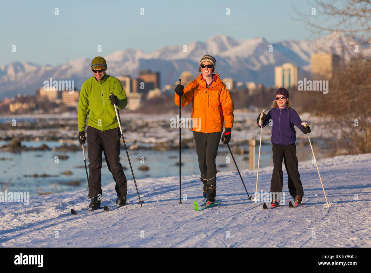 Alaska,Anchorage,Family,Cross Country Skiing Stock Photo - Alamy
