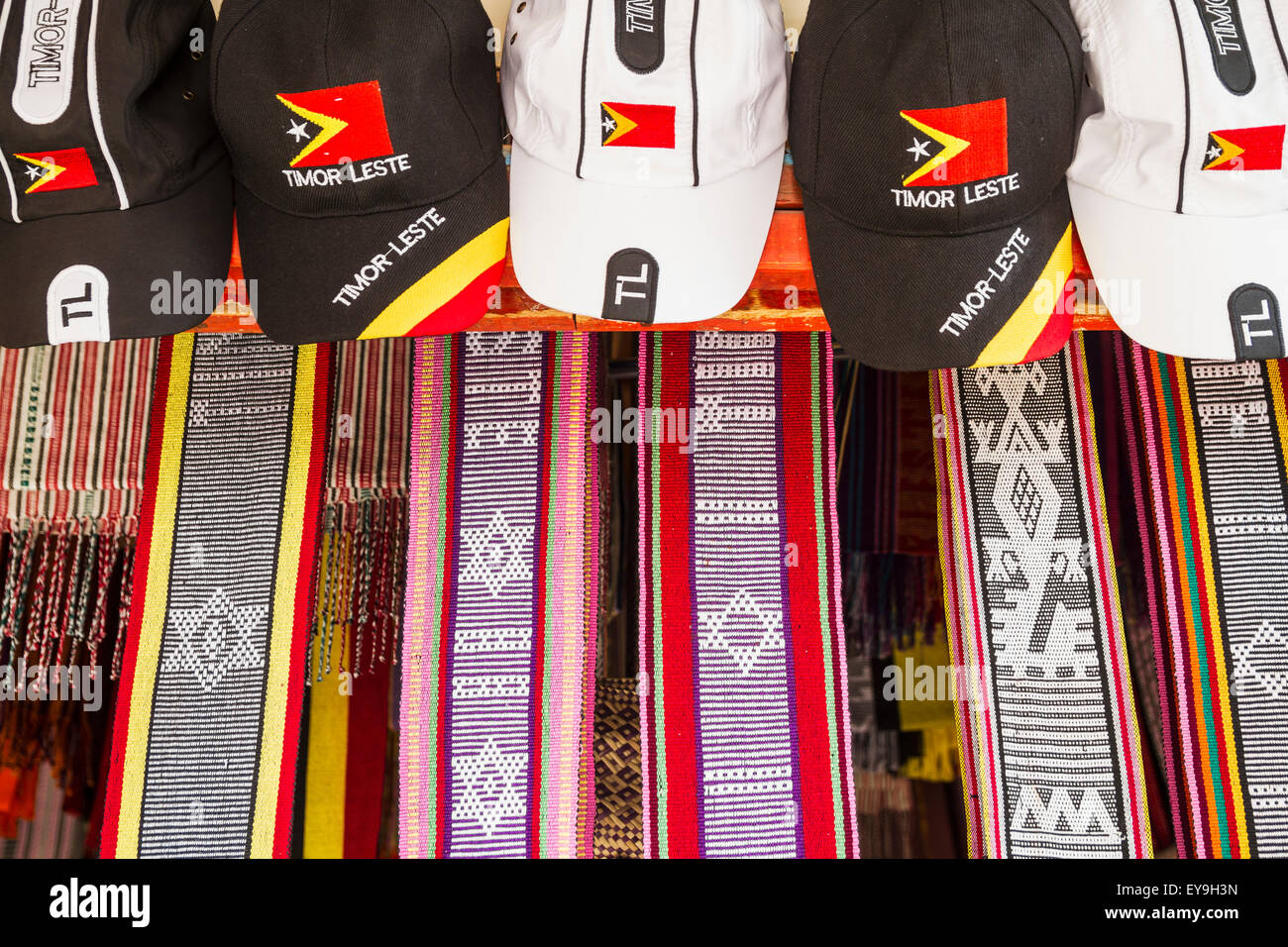 Hats and Timorese textiles for sale at Dili Tais Market; Dili, East ...