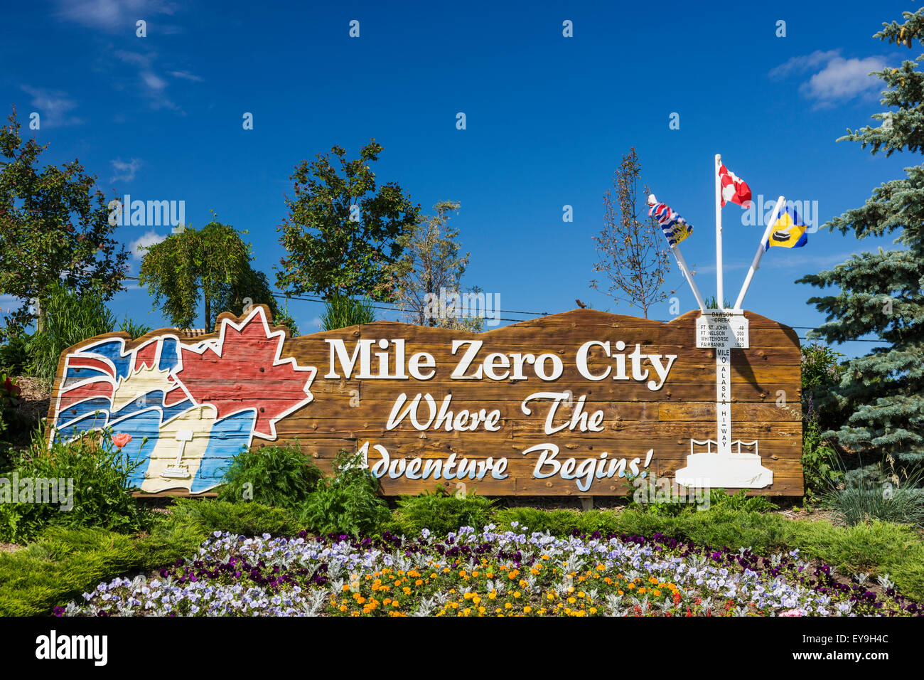 Mile Zero City Sign, the Start of Alaska Highway, Dawson Creek, British ...