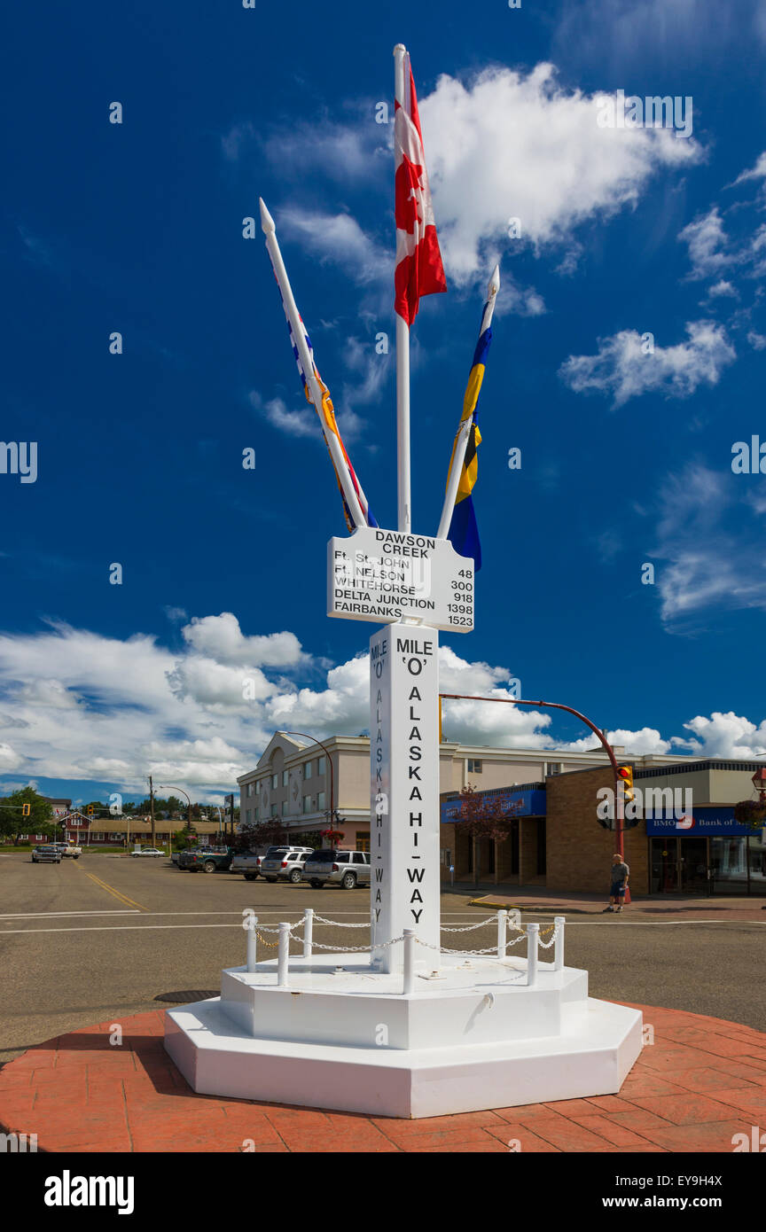 The Zero Mile Marker on the Alaska Highway, Dawson Creek, British ...