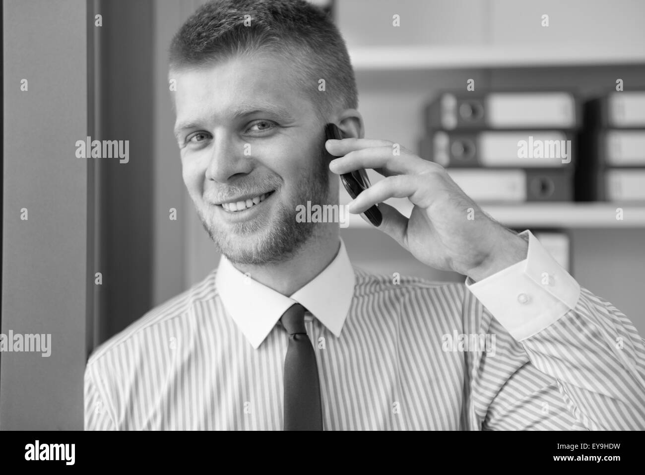 Happy Young Business Man Work In Modern Office On Computer Stock Photo ...