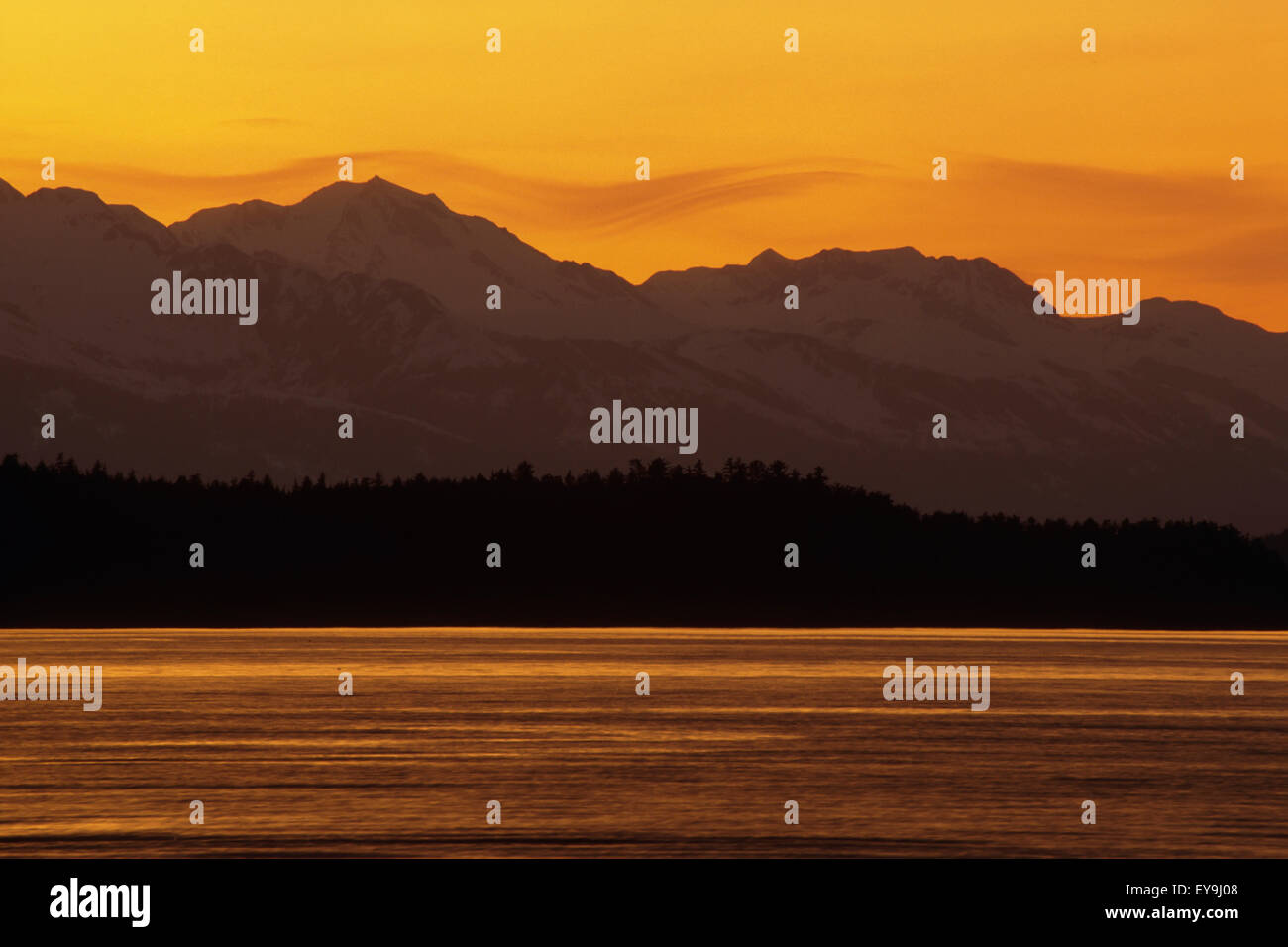 Sunset On Coast Mountains, Tongass National Forest, Juneau, Alaska, Southeast, Spring Stock ...