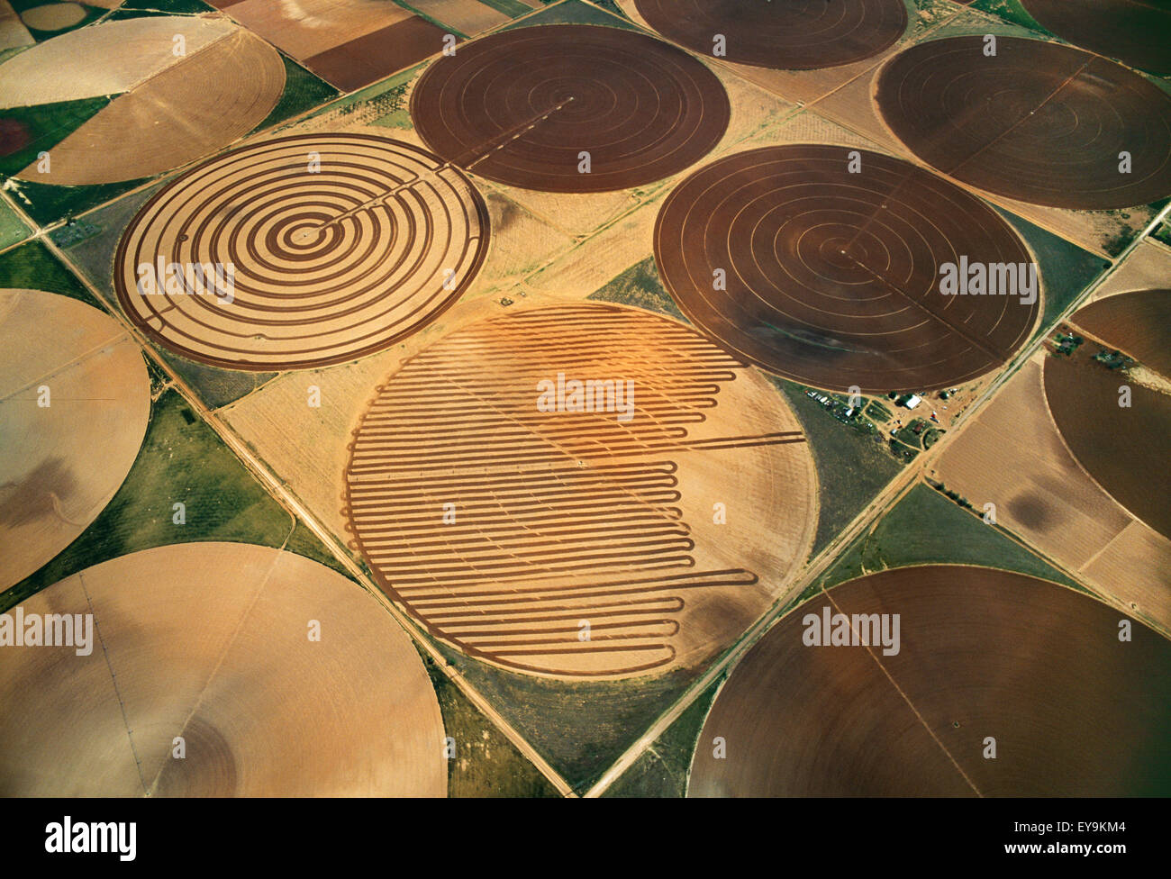 Agriculture - Aerial view of fallow center pivot irrigated circular ... Agriculture - Aerial view of fallow center pivot irrigated circular ...