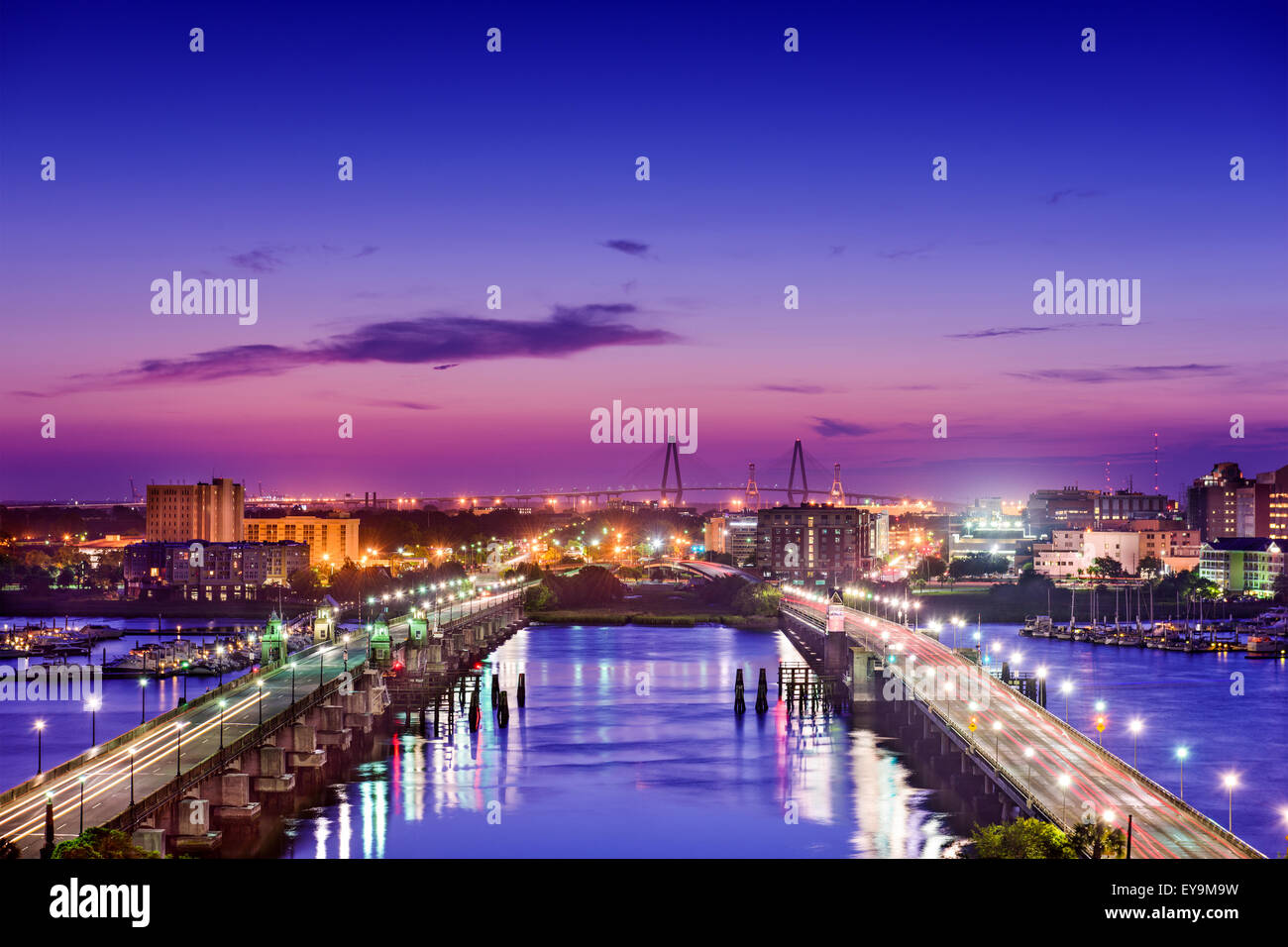 Charleston, South Carolina, USA skyline over the Ashley River Stock ...