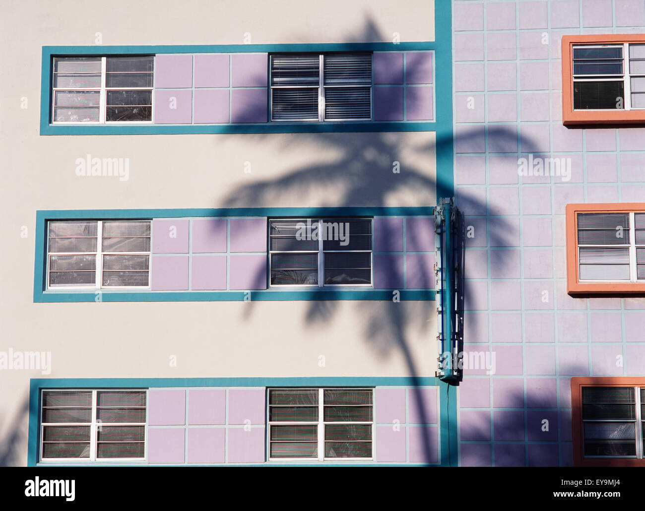 Pastel Colored Building Exterior With Palm Tree Shadow, Close Up Stock ...