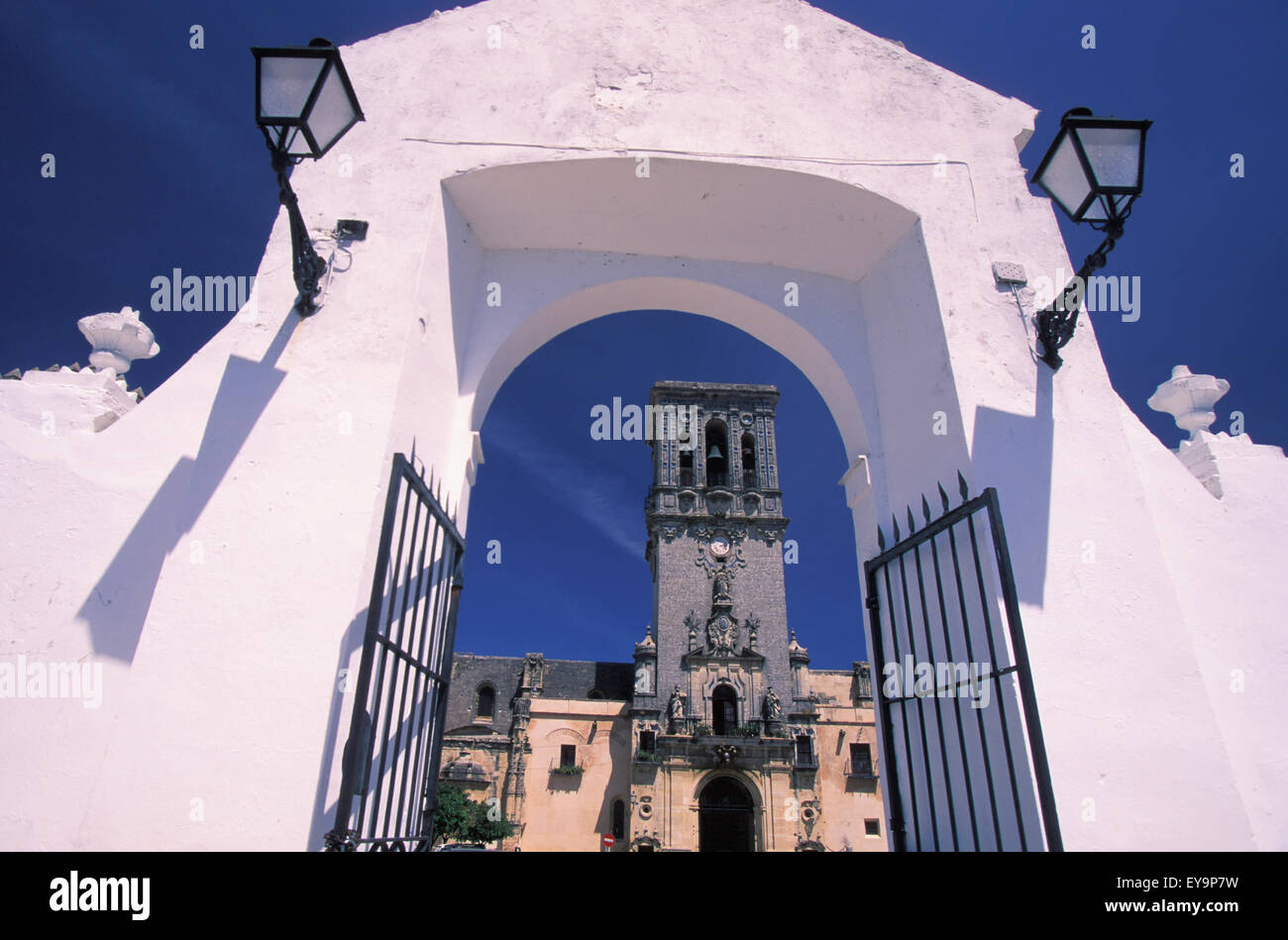 View Of Clock Tower Through Whitewashed Gate Stock Photo - Alamy