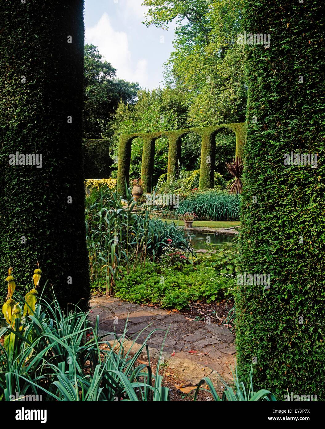 Mount Stewart, Co Down, Ireland; Clipped Cypress Arches In The Spanish ...