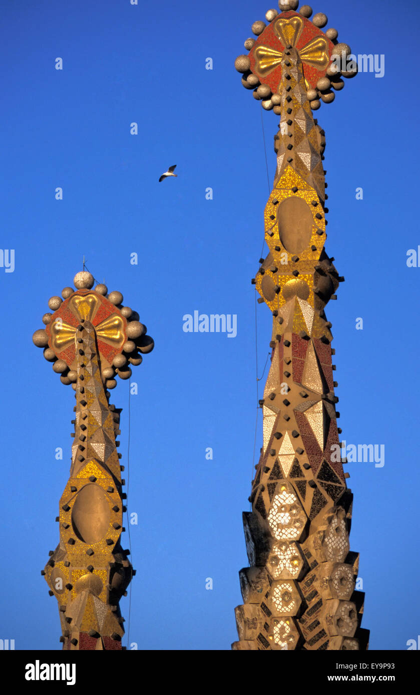 Spires Of Sagrada Familia With Bird Flying By Stock Photo - Alamy