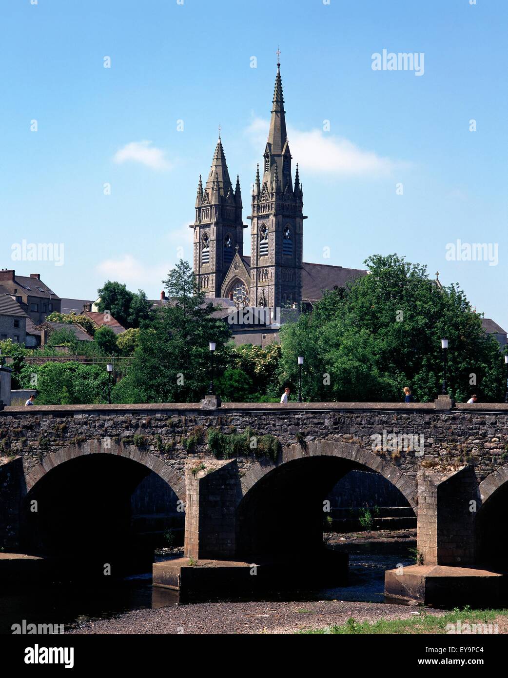 Arch Bridge Across A River With A Church In The Background, Omagh ...
