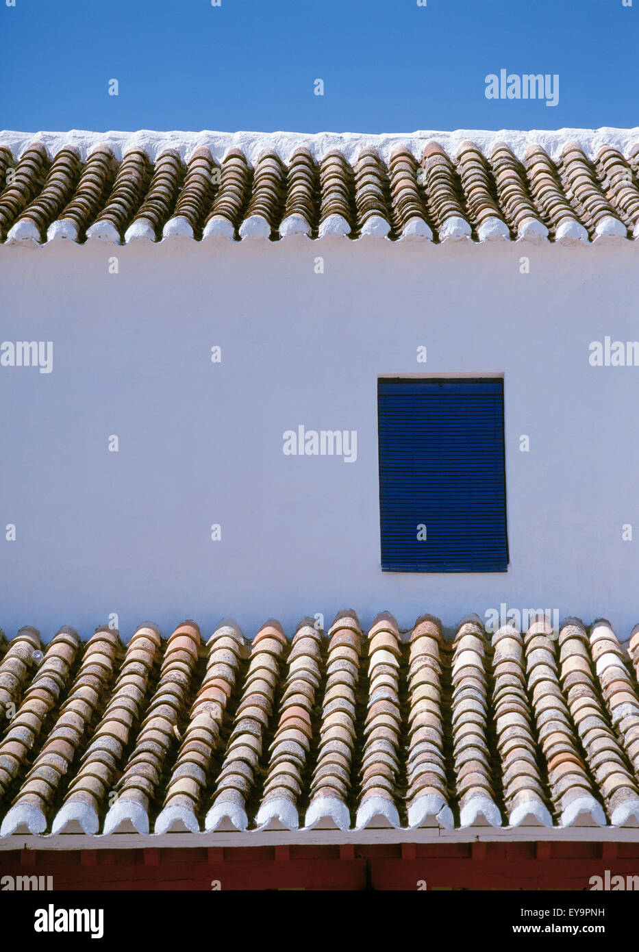 Whitewashed Building With Tiles Roof And Window, Close Up Stock Photo ...