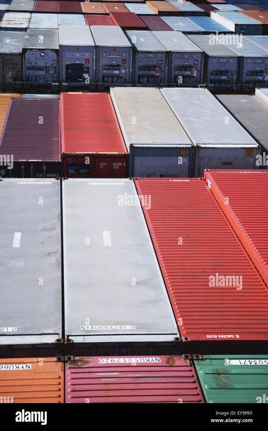 Sea Containers Stacked On Container Ship Stock Photo - Alamy